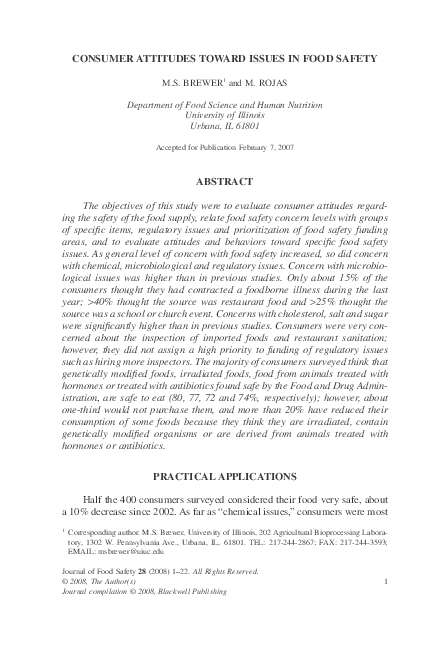 (PDF) CONSUMER ATTITUDES TOWARD ISSUES IN FOOD SAFETY