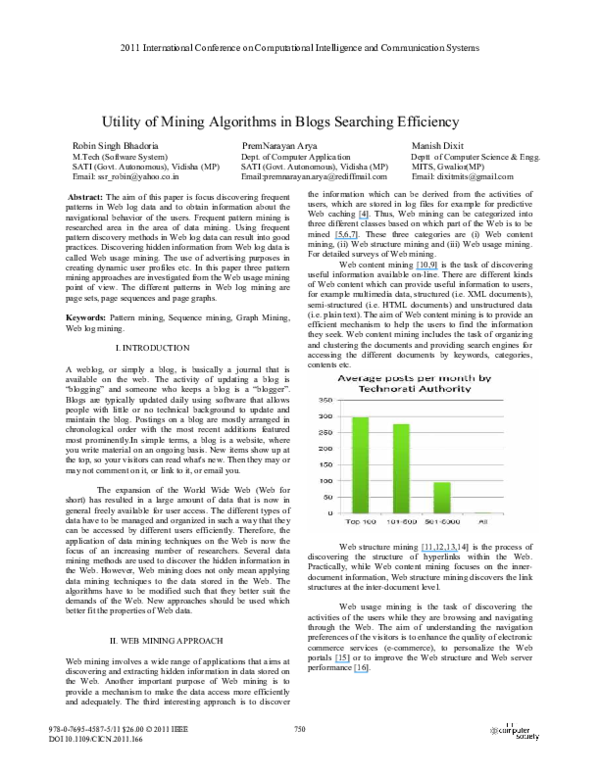 (PDF) Utility of Mining Algorithms in Blogs Searching Efficiency | Manish Dixit - Academia.edu