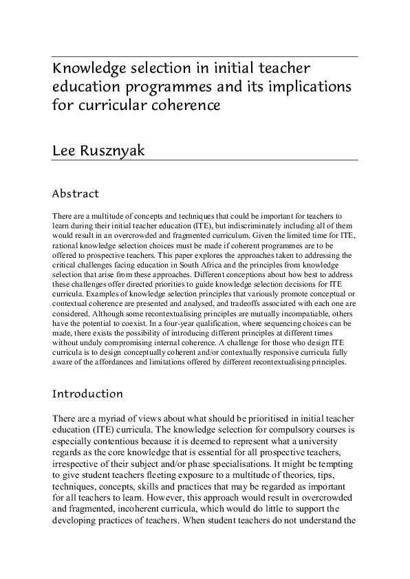 (PDF) Knowledge selection in initial teacher education programmes and ...