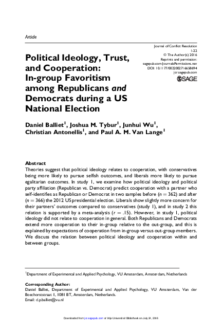 (PDF) Political Ideology, Trust, and Cooperation: In-group Favoritism ...