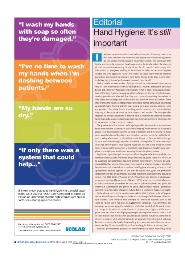 (PDF) Hand Hygiene: It's still important