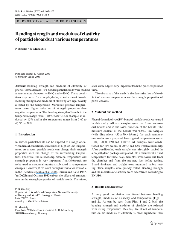 Pdf Bending Strength And Modulus Of Elasticity Of Particleboards At