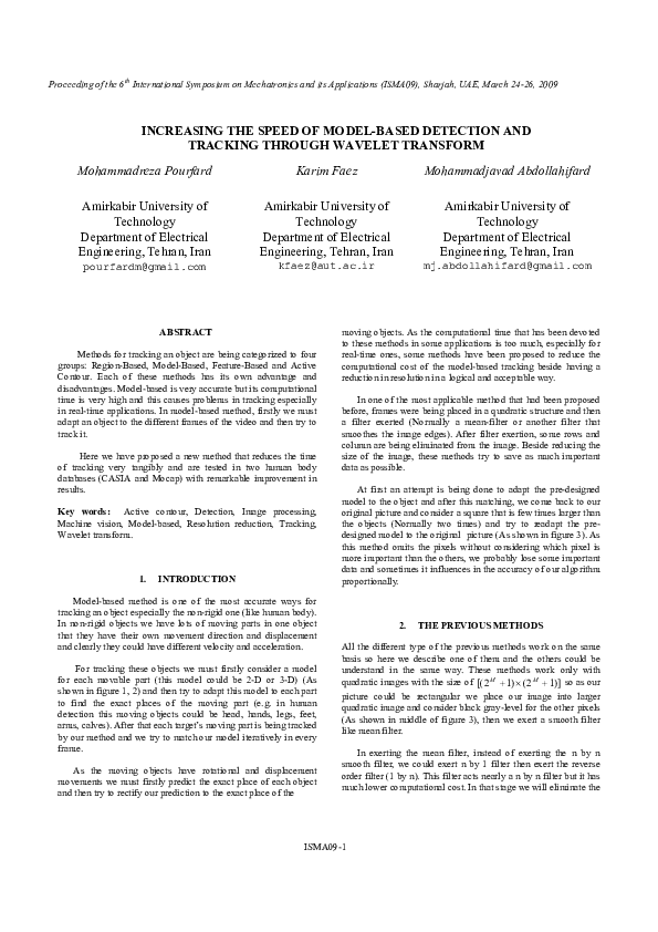 Pdf Increasing The Speed Of Model Based Detection And Tracking Through Wavelet Transform