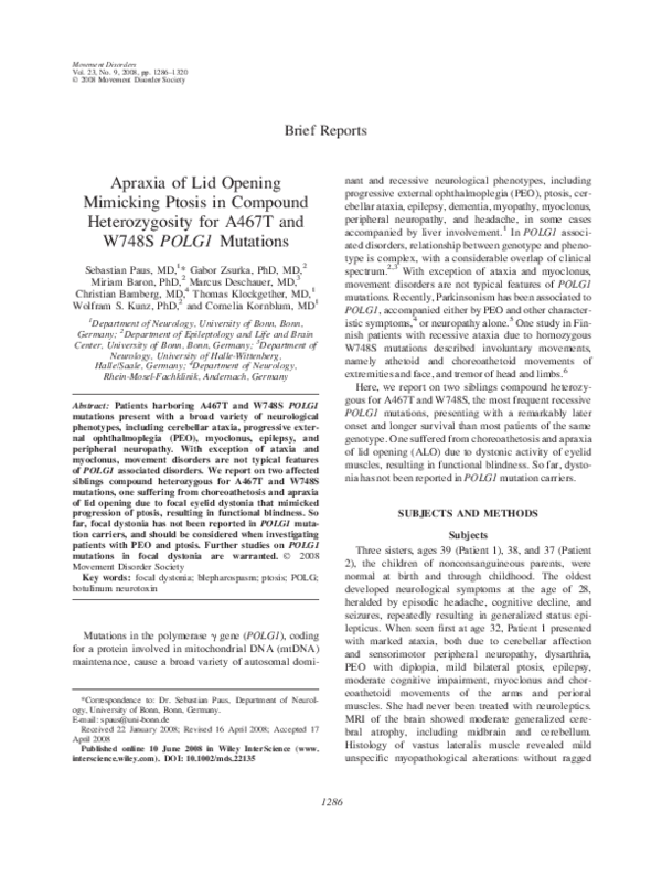 (PDF) Apraxia of lid opening mimicking ptosis in compound ...