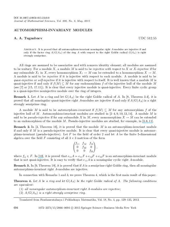 (PDF) Automorphism-Invariant Modules