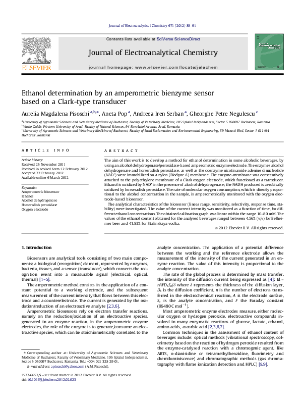 (PDF) Ethanol determination by an amperometric bienzyme sensor based on ...