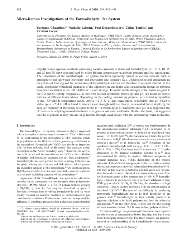 Pdf Micro Raman Investigations Of The Formaldehyde−ice System