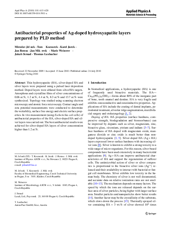 (PDF) Antibacterial properties of Ag-doped hydroxyapatite layers ...