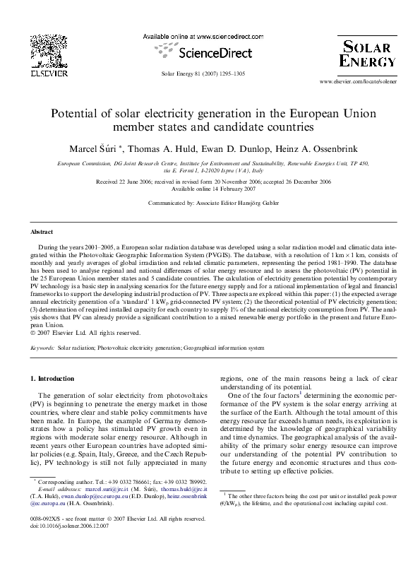 (PDF) Potential of solar electricity generation in the European Union ...