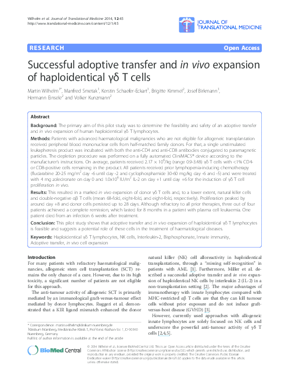 (PDF) Successful adoptive transfer and in vivo expansion of ...