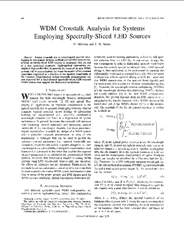(PDF) WDM crosstalk analysis for systems employing spectrally-sliced ...
