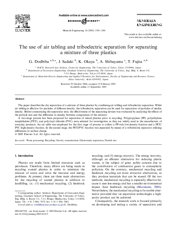 (PDF) The use of air tabling and triboelectric separation for ...