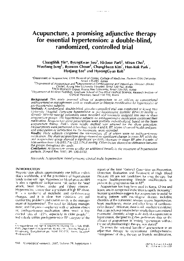 (PDF) Acupuncture, a promising adjunctive therapy for essential ...