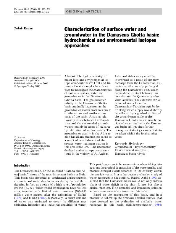 (PDF) Characterization of surface water and groundwater in the Damascus Ghotta basin ...