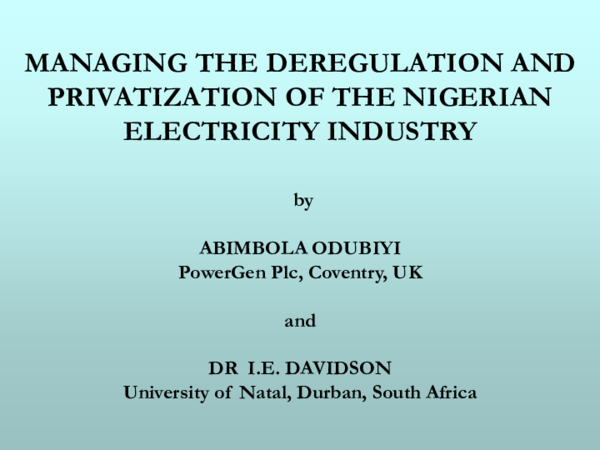 (PDF) Managing the deregulation and privatisation of the Nigerian ...