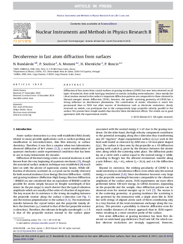 Pdf Suppression Of Decoherence In Fast Atom Diffraction At Surfaces Nenad Simonovic