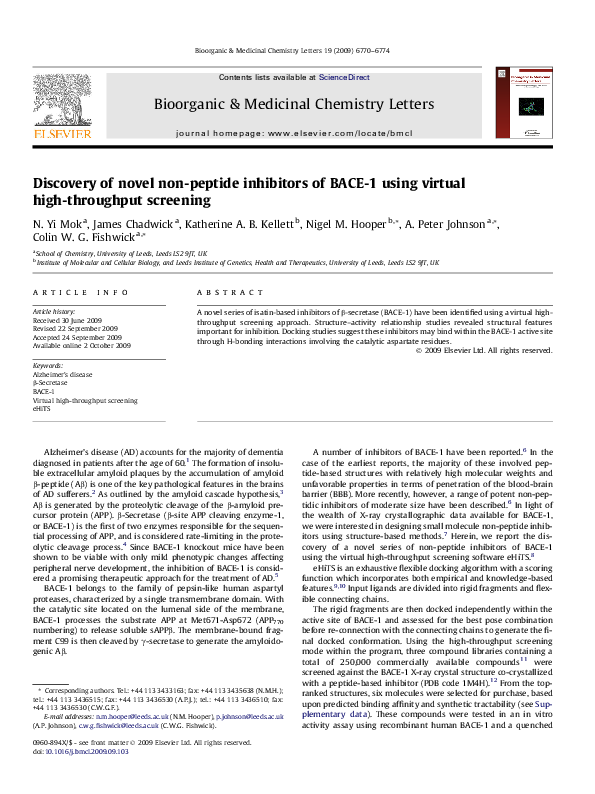 (PDF) Discovery of novel non-peptide inhibitors of BACE-1 using virtual ...