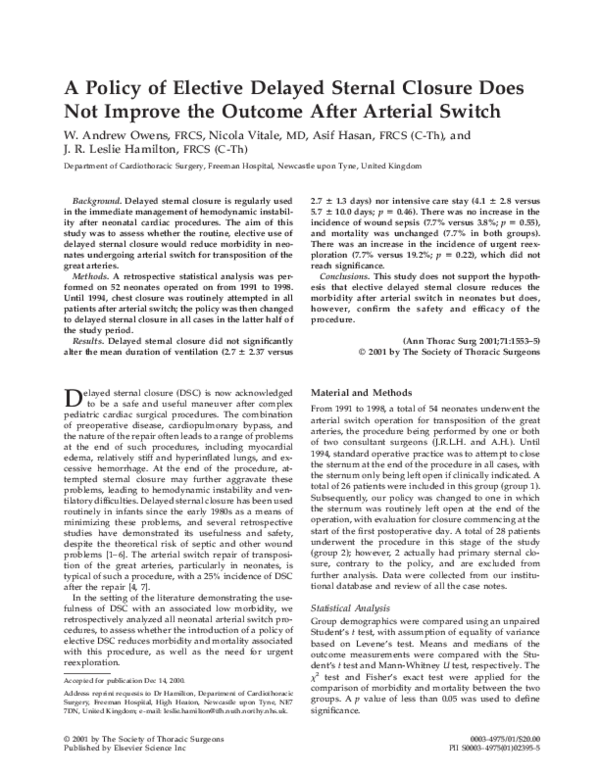 (PDF) A policy of elective delayed sternal closure does not improve the ...
