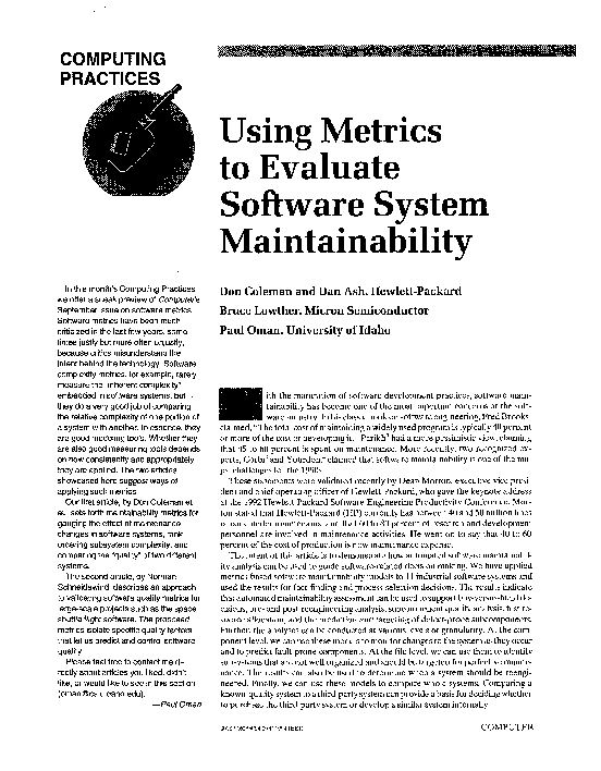 Pdf Using Metrics To Evaluate Software System Maintainability