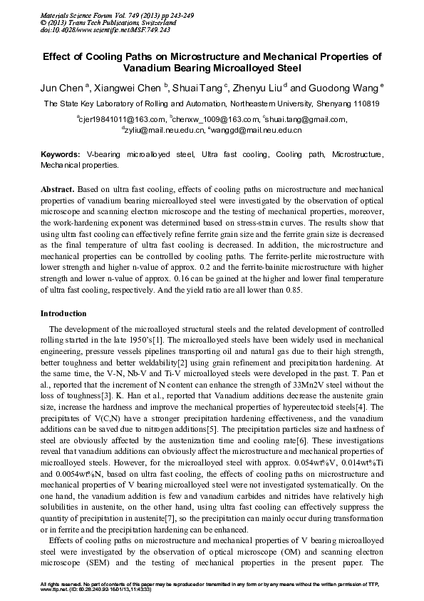 (PDF) Effect of Cooling Paths on Microstructure and Mechanical Properties of Vanadium Bearing ...