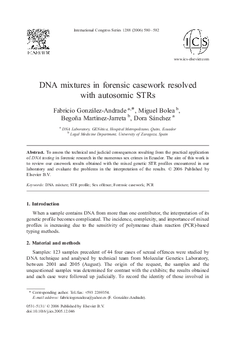 (PDF) DNA mixtures in forensic casework resolved with autosomic STRs