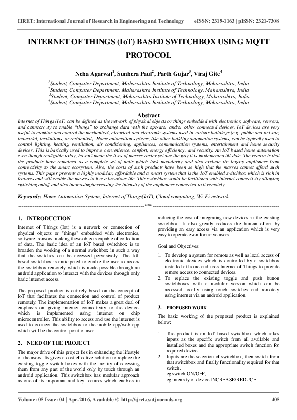 (PDF) INTERNET OF THINGS (IoT) BASED SWITCHBOX USING MQTT PROTOCOL