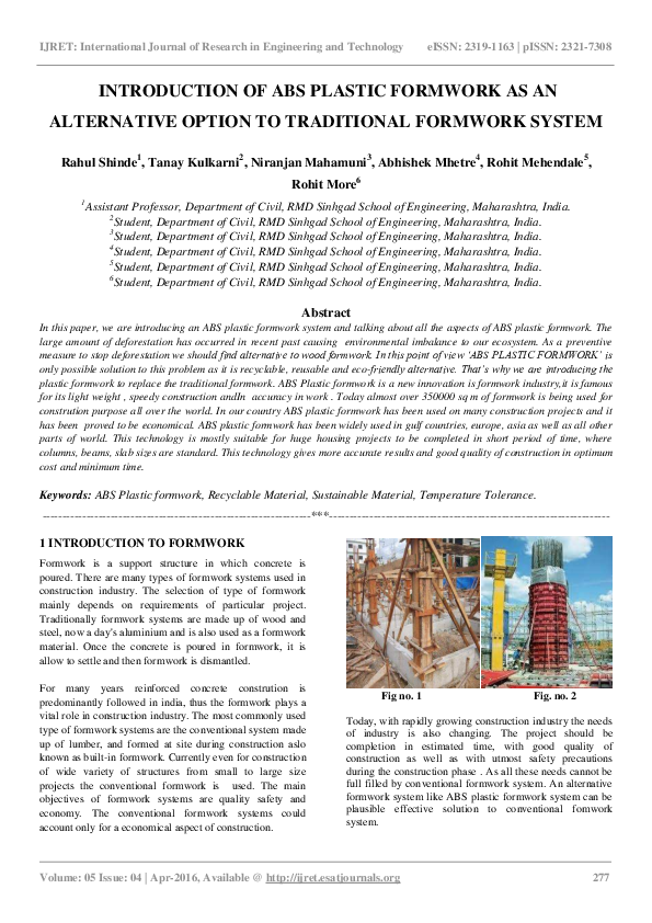 (PDF) INTRODUCTION OF ABS PLASTIC FORMWORK AS AN ALTERNATIVE OPTION TO ...