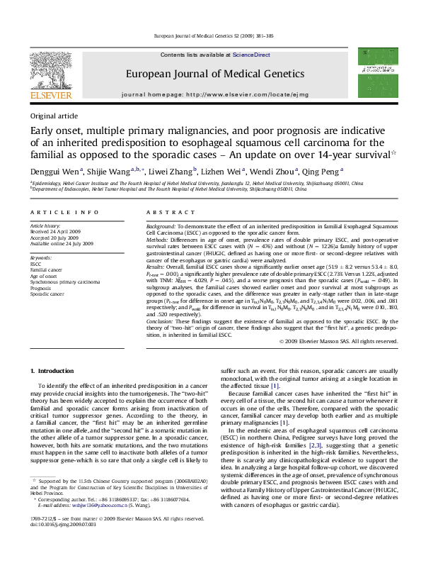 Pdf Early Onset Multiple Primary Malignancies And Poor Prognosis
