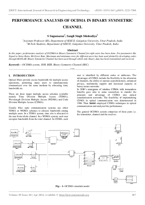 (PDF) PERFORMANCE ANALYSIS OF OCDMA IN BINARY SYMMETRIC CHANNEL | eSAT Journals - Academia.edu
