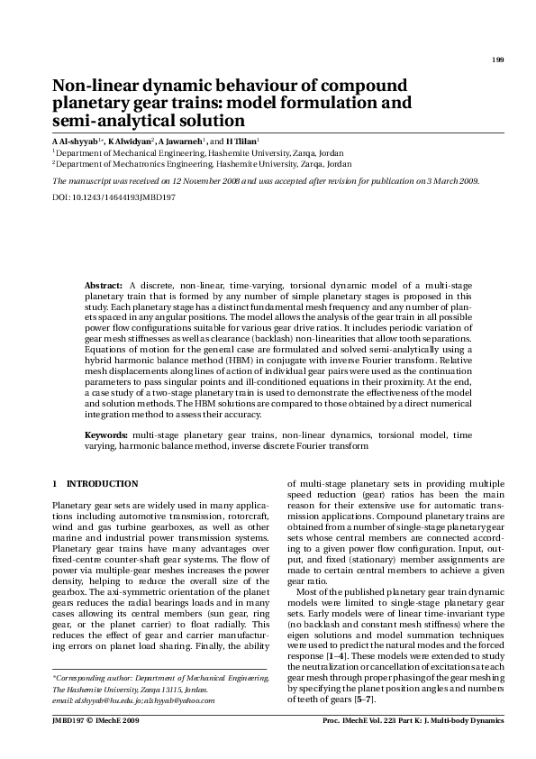 (PDF) Non-linear dynamic behaviour of compound planetary gear trains: model formulation and semi ...