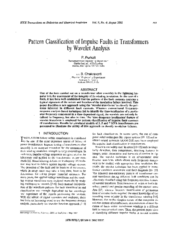 Pdf Pattern Classification Of Impulse Faults In Transformers By Wavelet Analysis