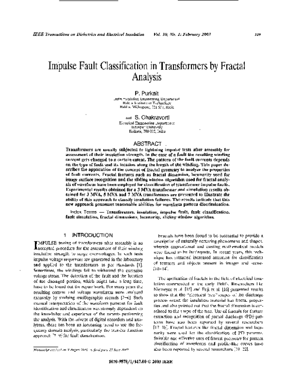 (PDF) Impulse fault classification in transformers by fractal analysis