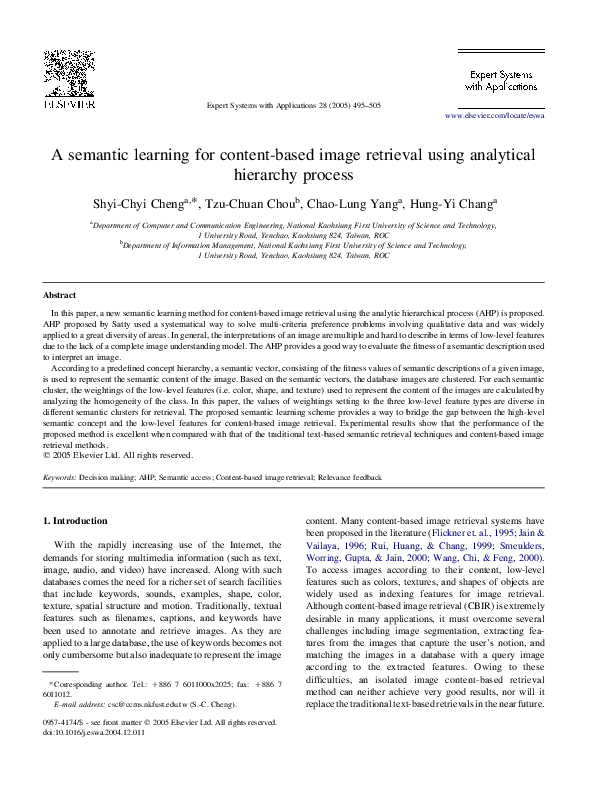 (PDF) A semantic learning for content-based image retrieval using analytical hierarchy process