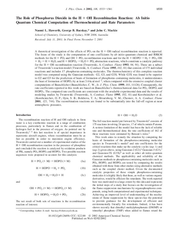 (PDF) The Role of Phosphorus Dioxide in the H + OH Recombination ...