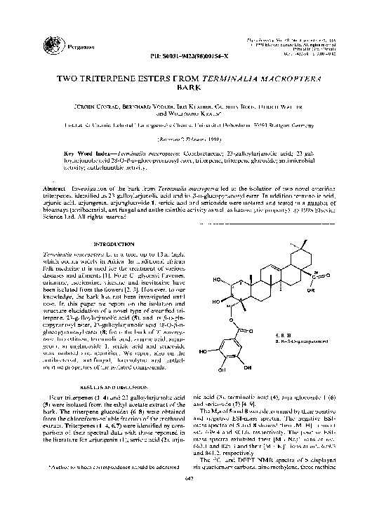 (PDF) Two triterpene esters from Terminalia macroptera bark