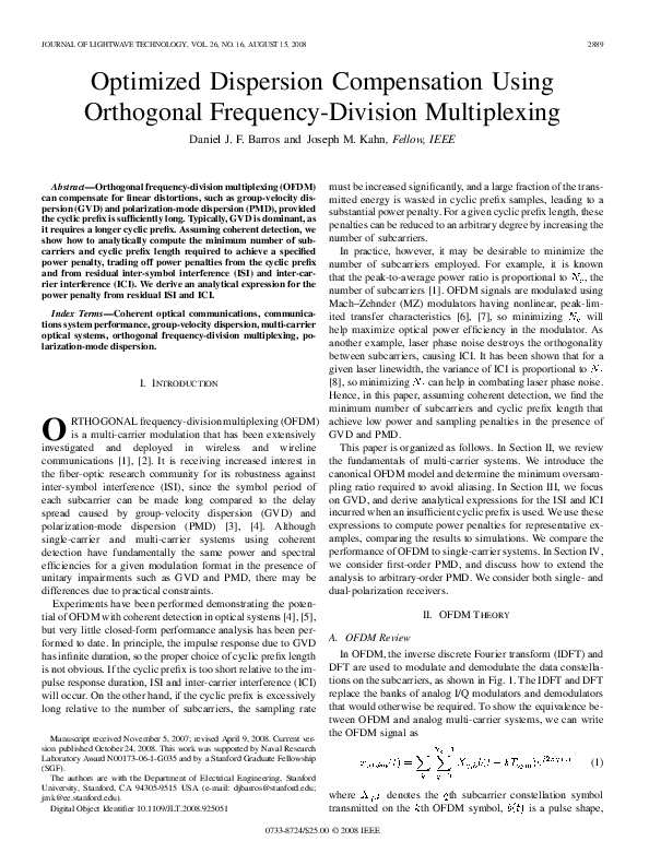 (PDF) Optimized Dispersion Compensation Using Orthogonal Frequency-Division Multiplexing