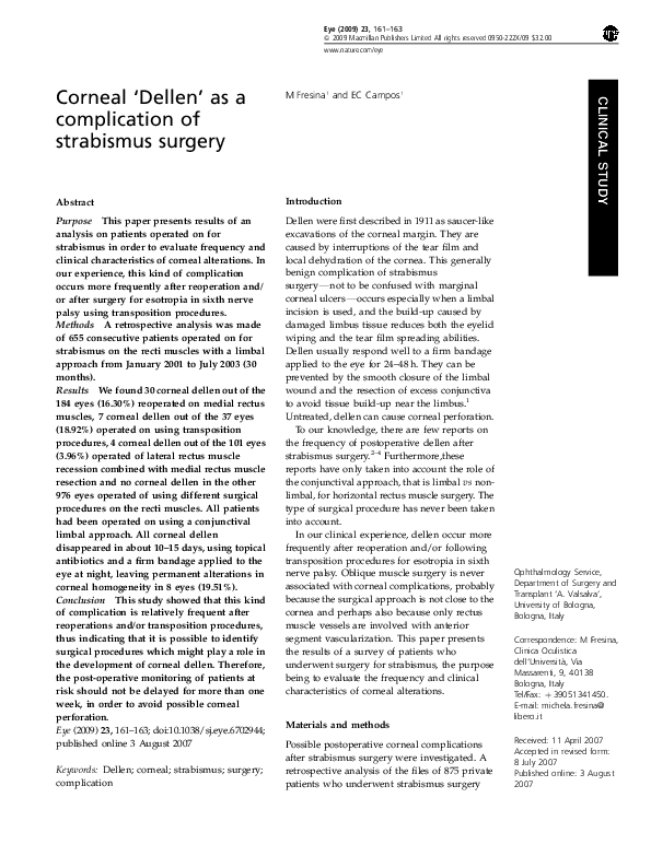 (PDF) Corneal ‘Dellen’ as a complication of strabismus surgery