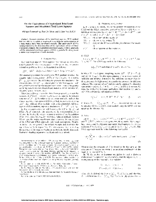 (PDF) On the equivalence of Constrained Total Least Squares and Structured Total Least Squares