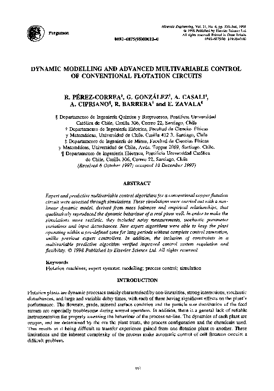 (PDF) Dynamic modelling and advanced multivariable control of conventional flotation circuits