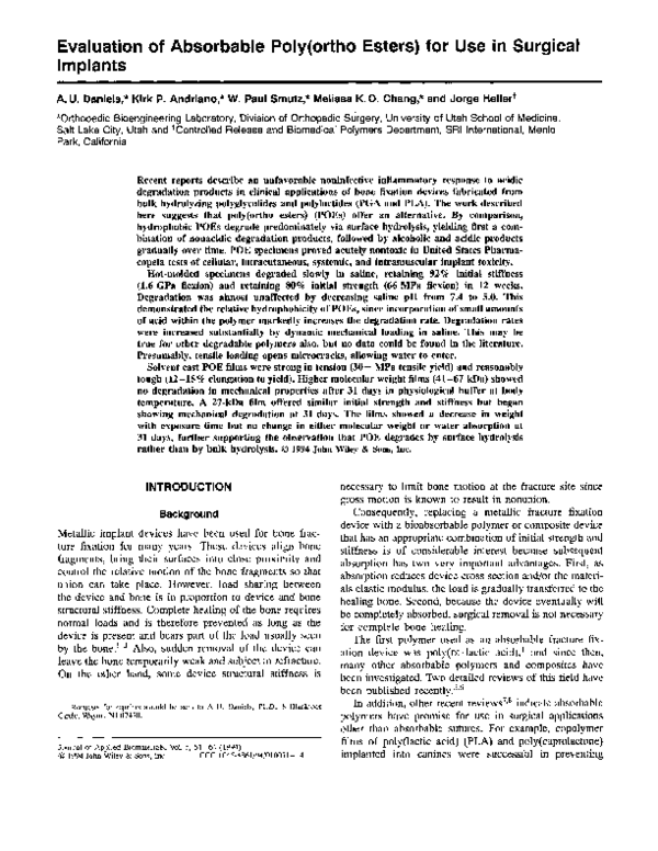(PDF) Evaluation of absorbable poly(ortho esters) for use in surgical ...
