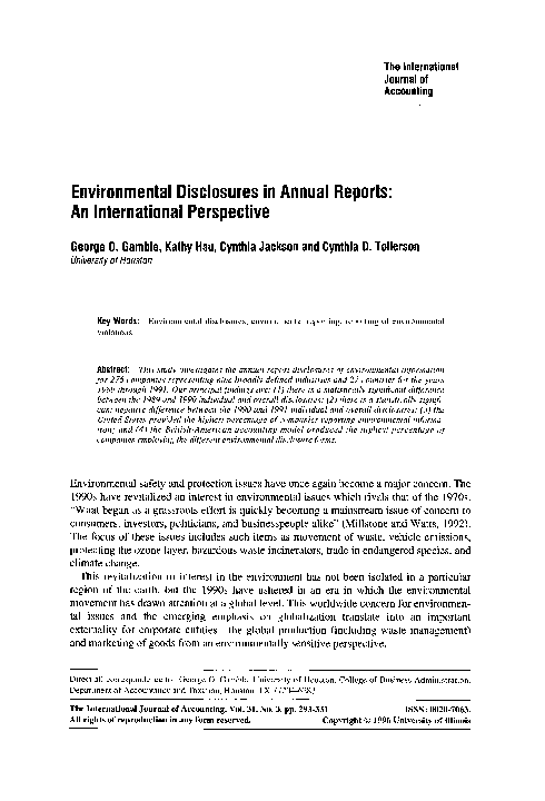 (PDF) Environmental disclosures in annual reports: An international ...