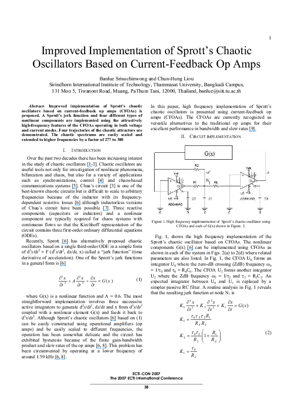 (PDF) Improved Implementation of Sprott's Chaotic Oscillators Based on Current-Feedback Op Amps
