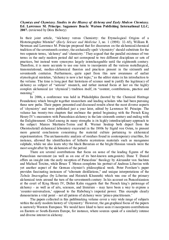 (PDF) Chymists and Chymistry. Studies in the History of Alchemy and ...