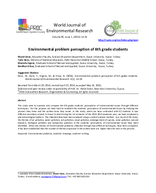 (PDF) Environmental problem perception of 6th grade students