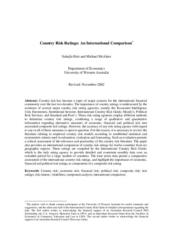 (PDF) Country risk ratings: an international comparison