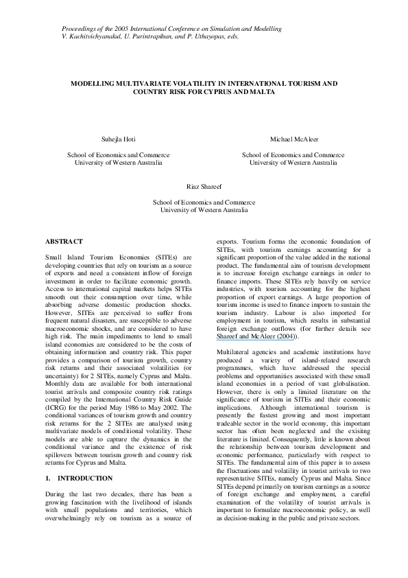 Pdf Modelling Multivariate Volatility In International Tourism And Country Risk For Cyprus And