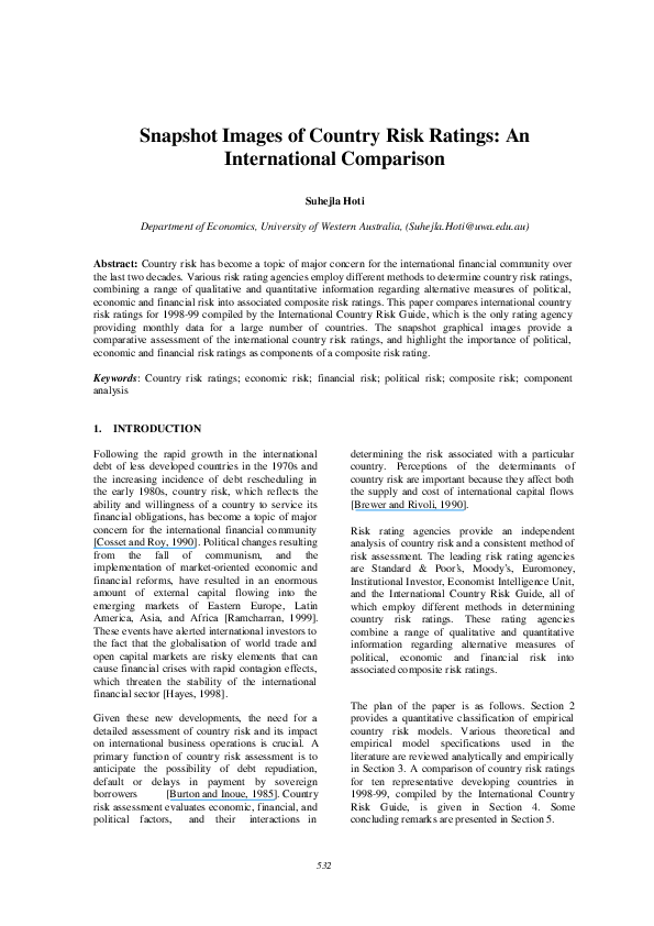 (PDF) Snapshot images of country risk ratings: an international comparison