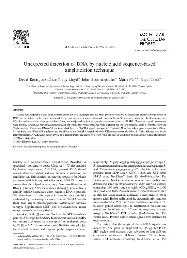 (PDF) Unexpected detection of DNA by nucleic acid sequence-based amplification technique
