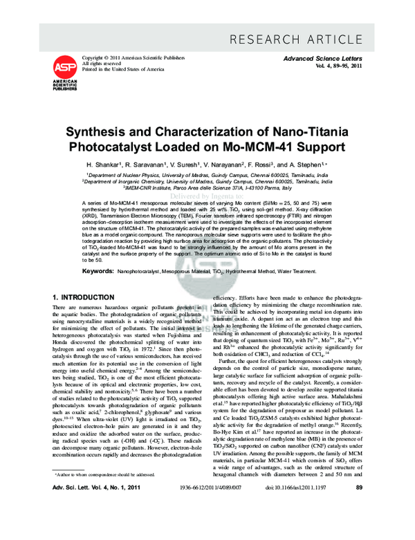 (PDF) Synthesis and Characterization of Nano-Titania Photocatalyst ...