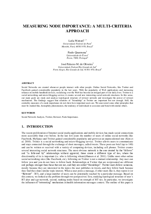(PDF) MEASURING NODE IMPORTANCE: A MULTI-CRITERIA APPROACH